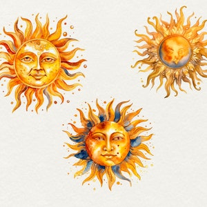 Watercolor Celestial Sun Clipart: 20 PNG Fantasy Illustrations - Etsy