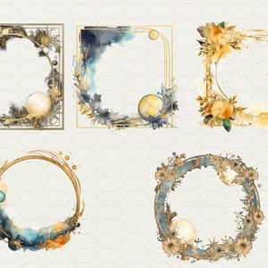Watercolor Gold Frames Clipart: Celestial Circle & Square (PNG) - Etsy