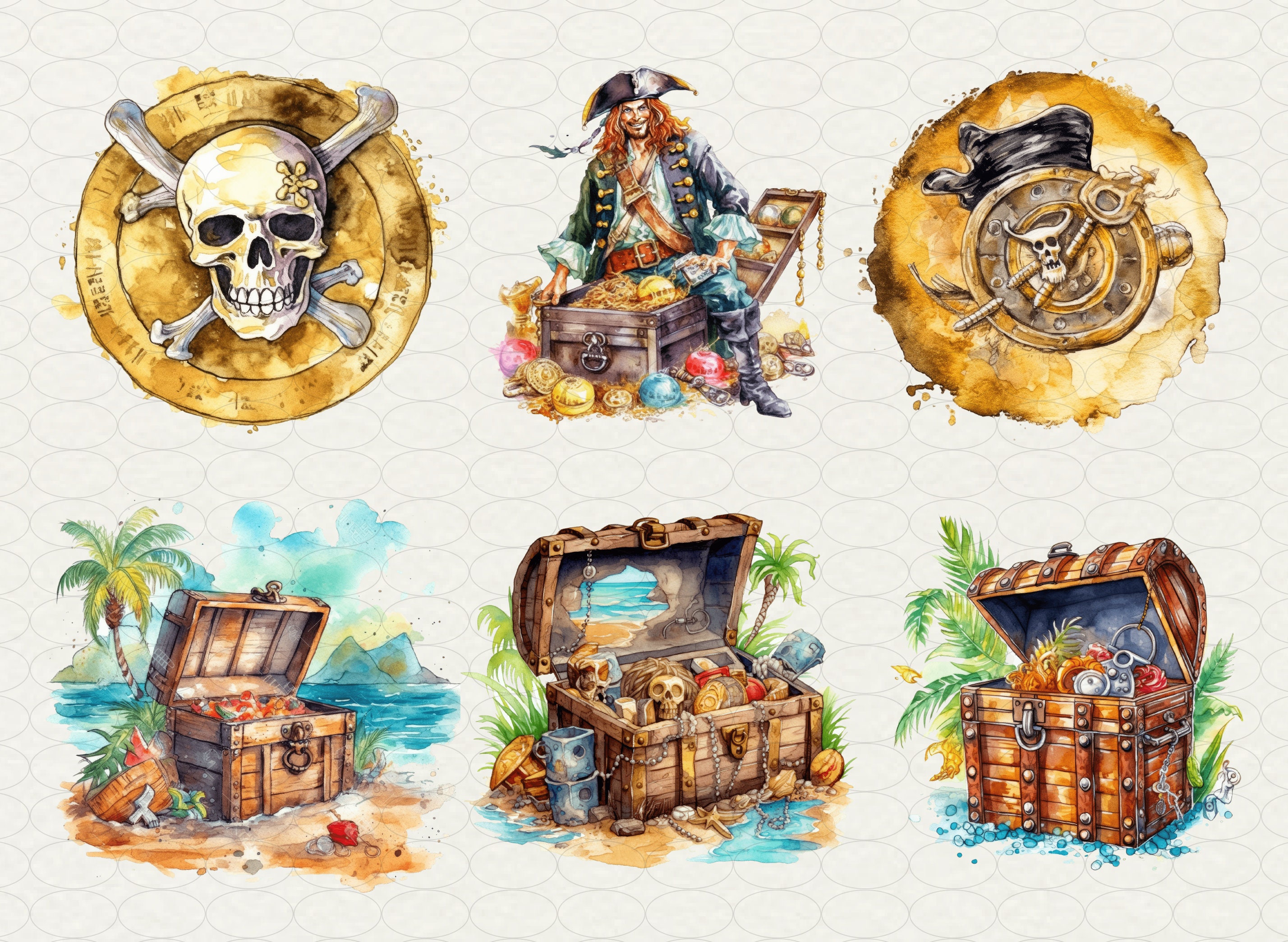 Pirates Clipart Watercolor Pirate Skull Pirates Bundle - Etsy