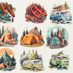 Watercolor Camping Clipart, Outdoor Camp, Bonfire, Backpack, Tent ...