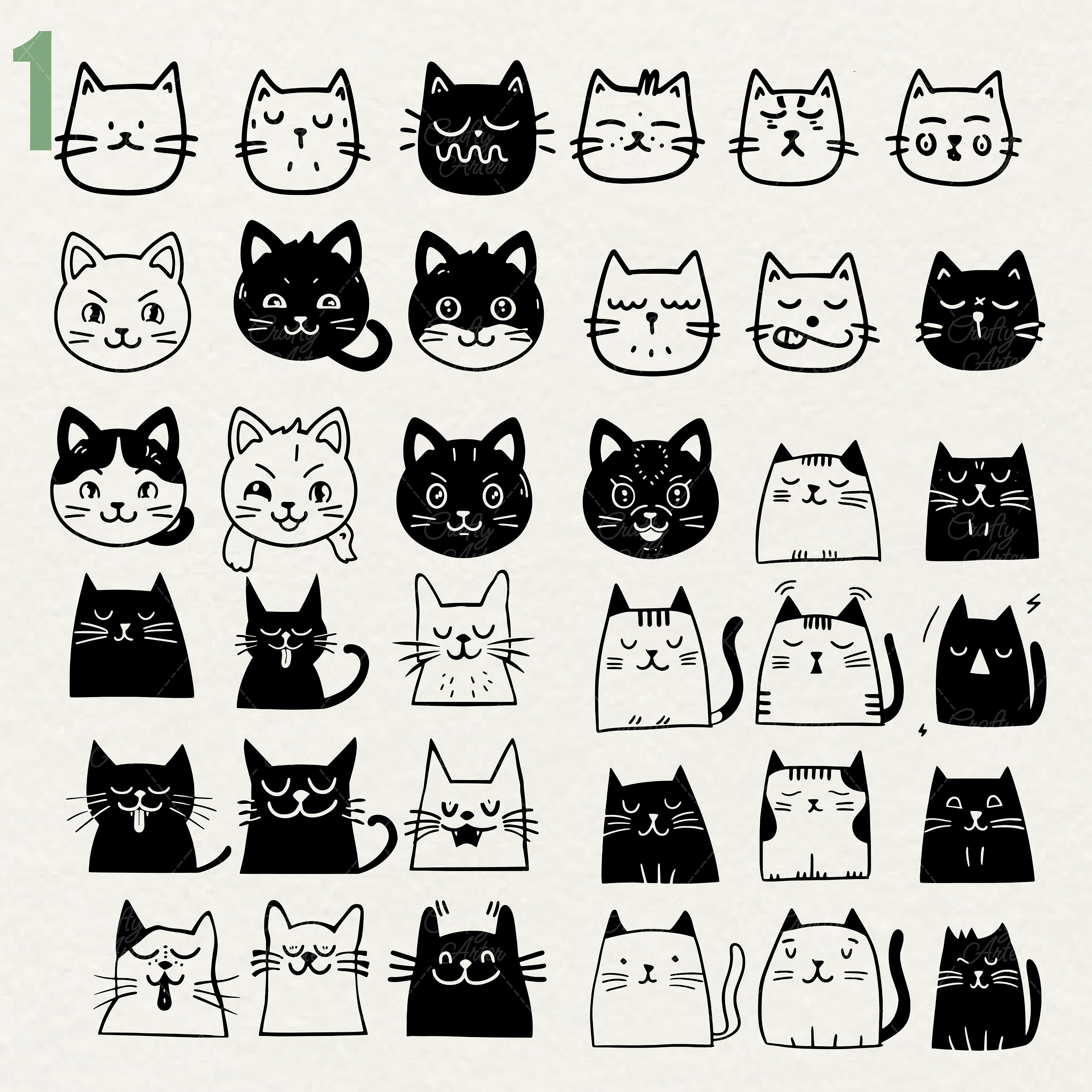 Cat Faces Clipart: Emotions SVG PNG Vector Files (commercial Use) - Etsy