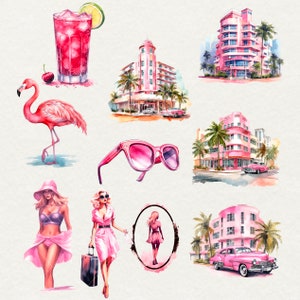 Watercolor Pink Travel Clipart, 60 PNG World Travel, Travel Summer ...