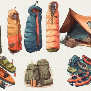 Watercolor Camping Clipart, Outdoor Camp, Bonfire, Backpack, Tent ...