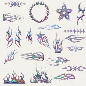 Y2K Holographic Fire Flames Clipart: Tribal PNG Bundle (digital) - Etsy