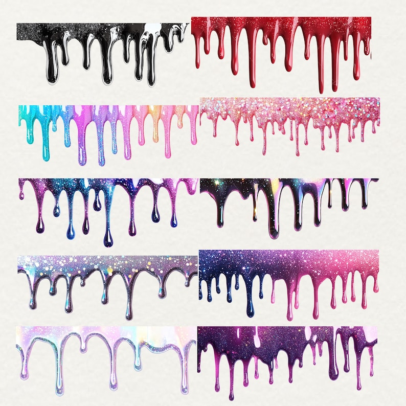Glitter Drips Clipart: 32 PNG Photo Overlays (transparent Background ...