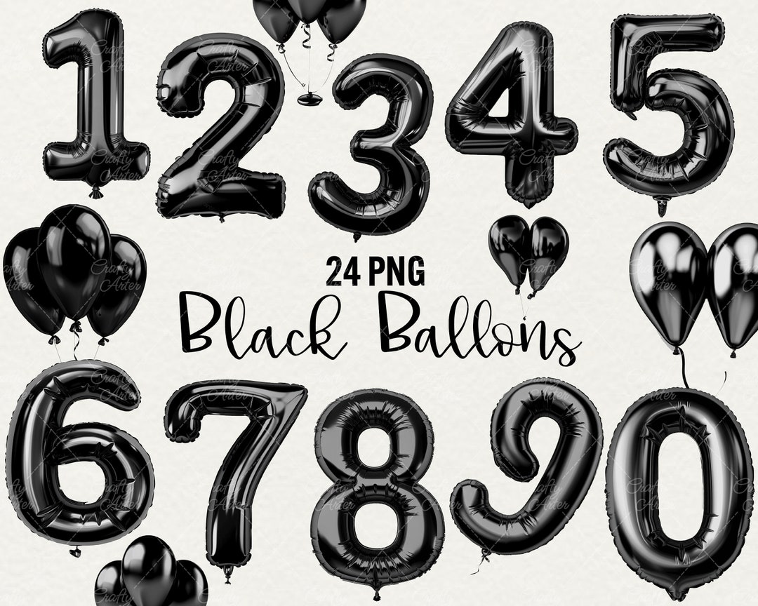 Black Foil Balloons Clipart, Foil Balloon Numbers Clipart 24 PNG Clip ...