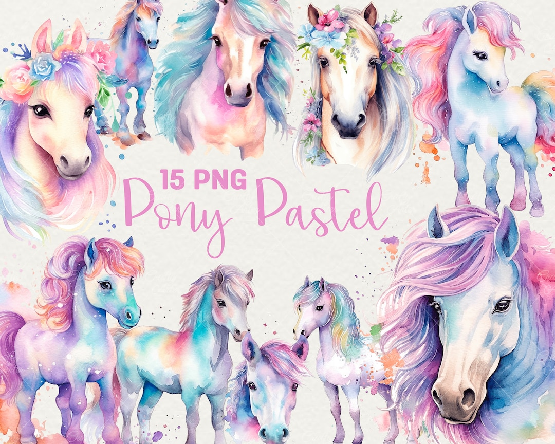 Cute Pony Clipart Pastel Pony Сlip Art Fantasy Pony, 15 Png Watercolor ...