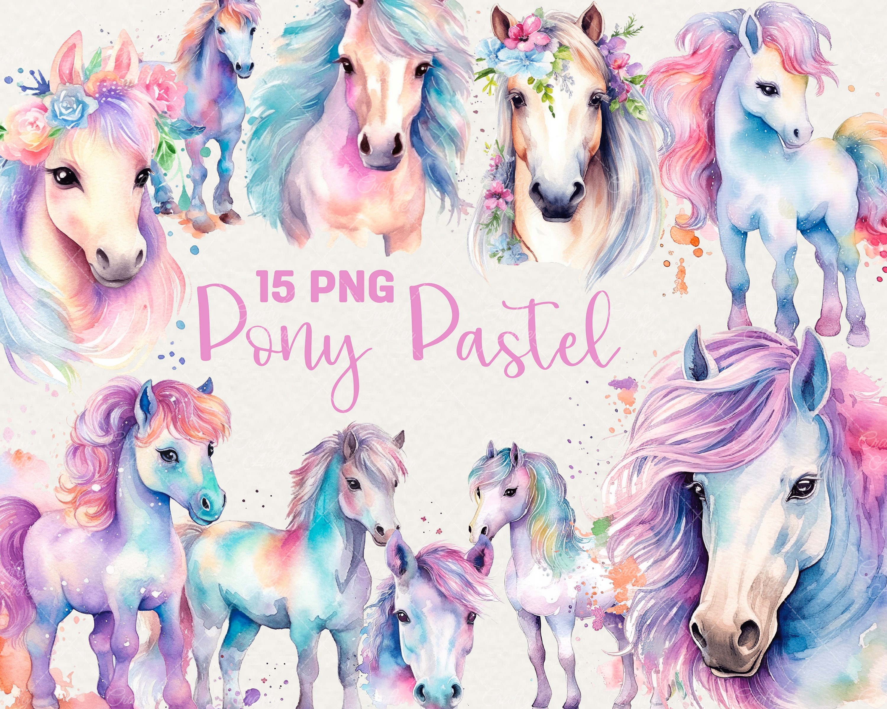 Pastel Pony Watercolor Clipart: Fantasy Baby Pony (15 PNG) - Etsy