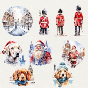 Christmas London Clipart, 39 Png Watercolor Snowy London Winter ...