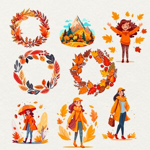 Watercolor Autumn Clipart, 64 PNG Cartoon Autumn Illustration, Autumn ...