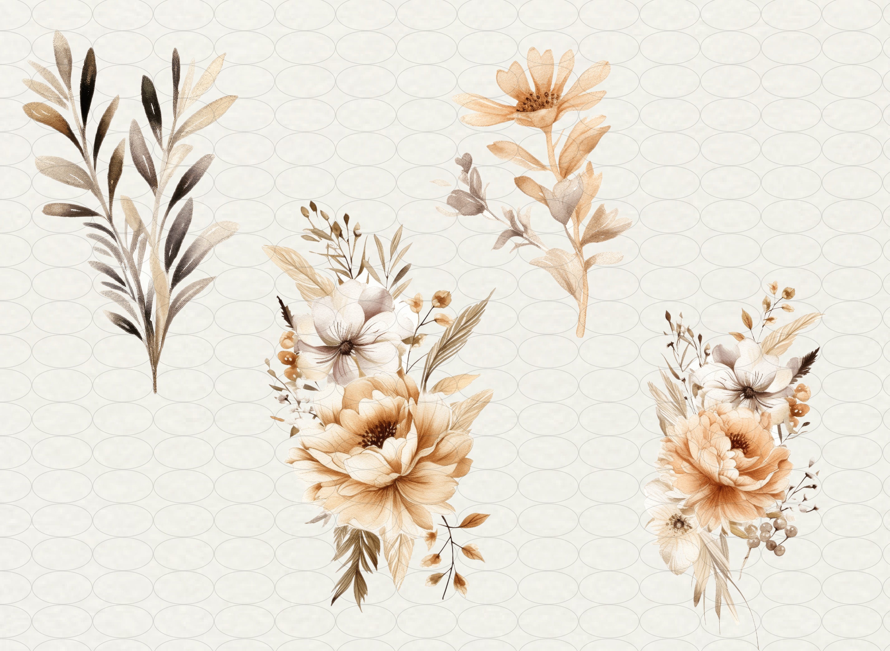 Elegant Boho Flowers Clipart 17 Png Digital Art Card - Etsy