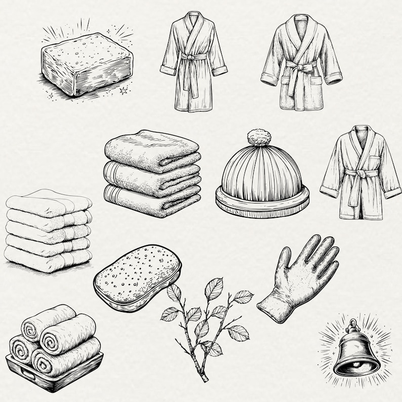 Sauna Clipart Set: Vintage Spa Illustrations (PNG, SVG) - Etsy