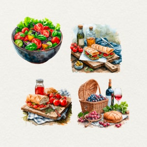 Watercolor Picnic Clipart, 57 Png Summer Picnic Basket, Spring Picnic ...