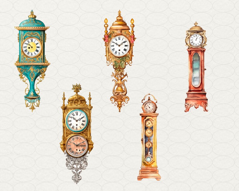 Vintage Clocks Clipart Antique Clock Clipart 24 PNG Vintage - Etsy