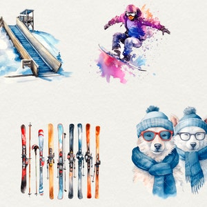 Watercolor Winter Sport Clipart, 30 Png Snowboard Clipart, Ski Nature ...