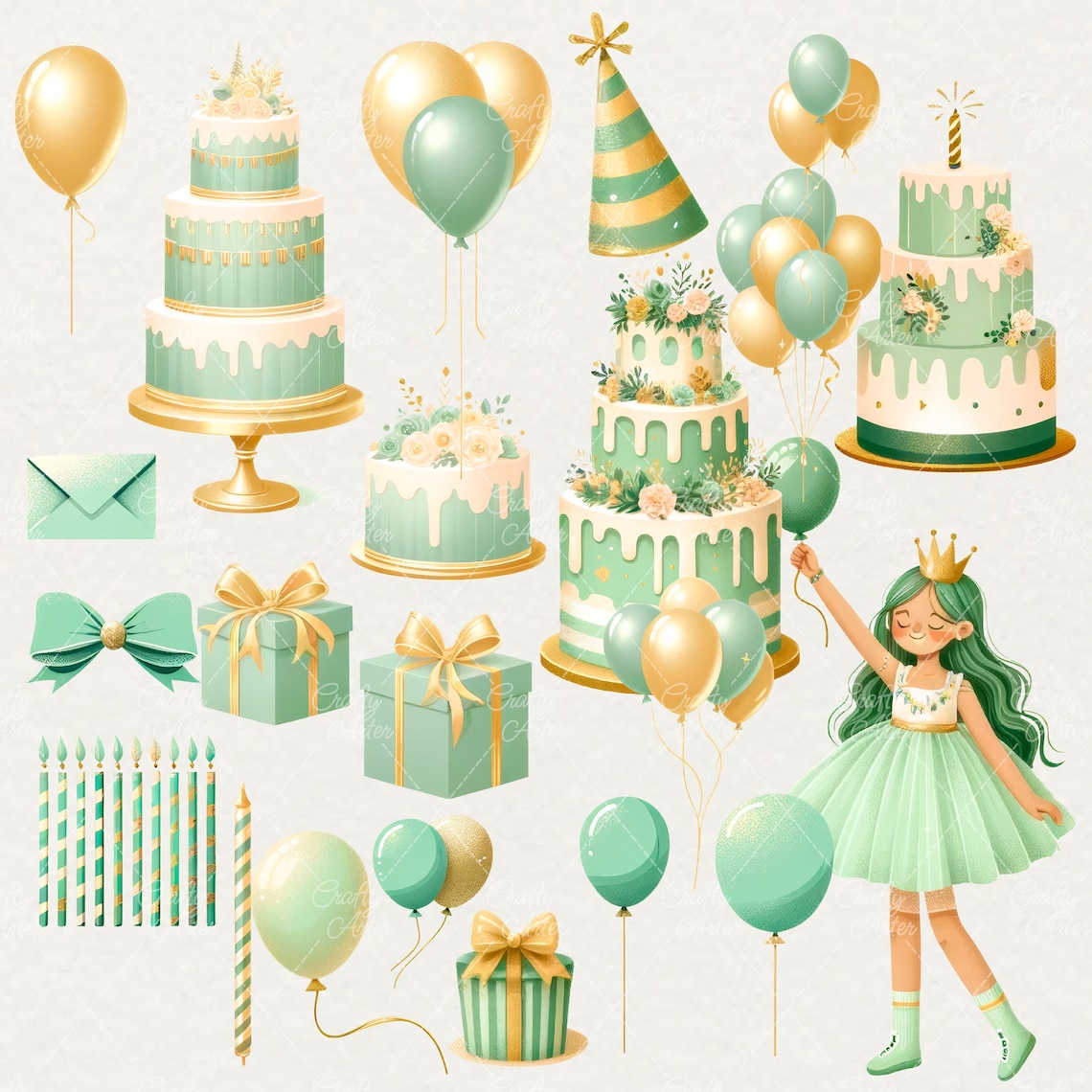 Pastel Green Birthday Clipart: 60 PNG Party Designs (commercial Use) - Etsy