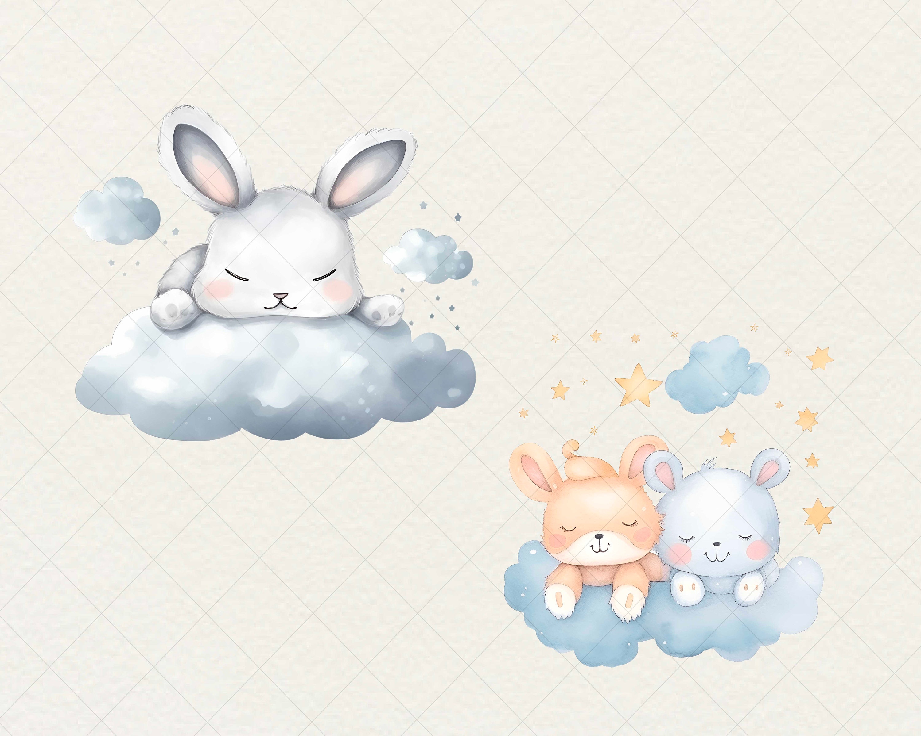 Cute Bunny Watercolor Clipart Bunny Sleep 6 PNG Bunny - Etsy