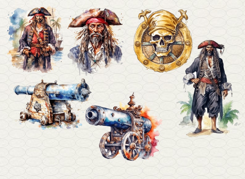 Pirates Clipart Watercolor Pirate Skull Pirates Bundle - Etsy