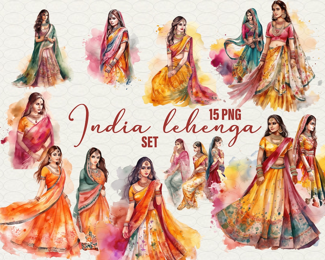 Indian Woman Clipart, India Watercolor Clipart, 15 PNG Indian Woman in ...