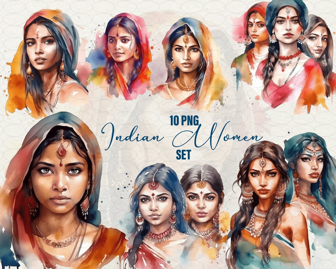 Indian Woman Clipart, India Watercolor Clipart, 10 PNG Indian Woman ...