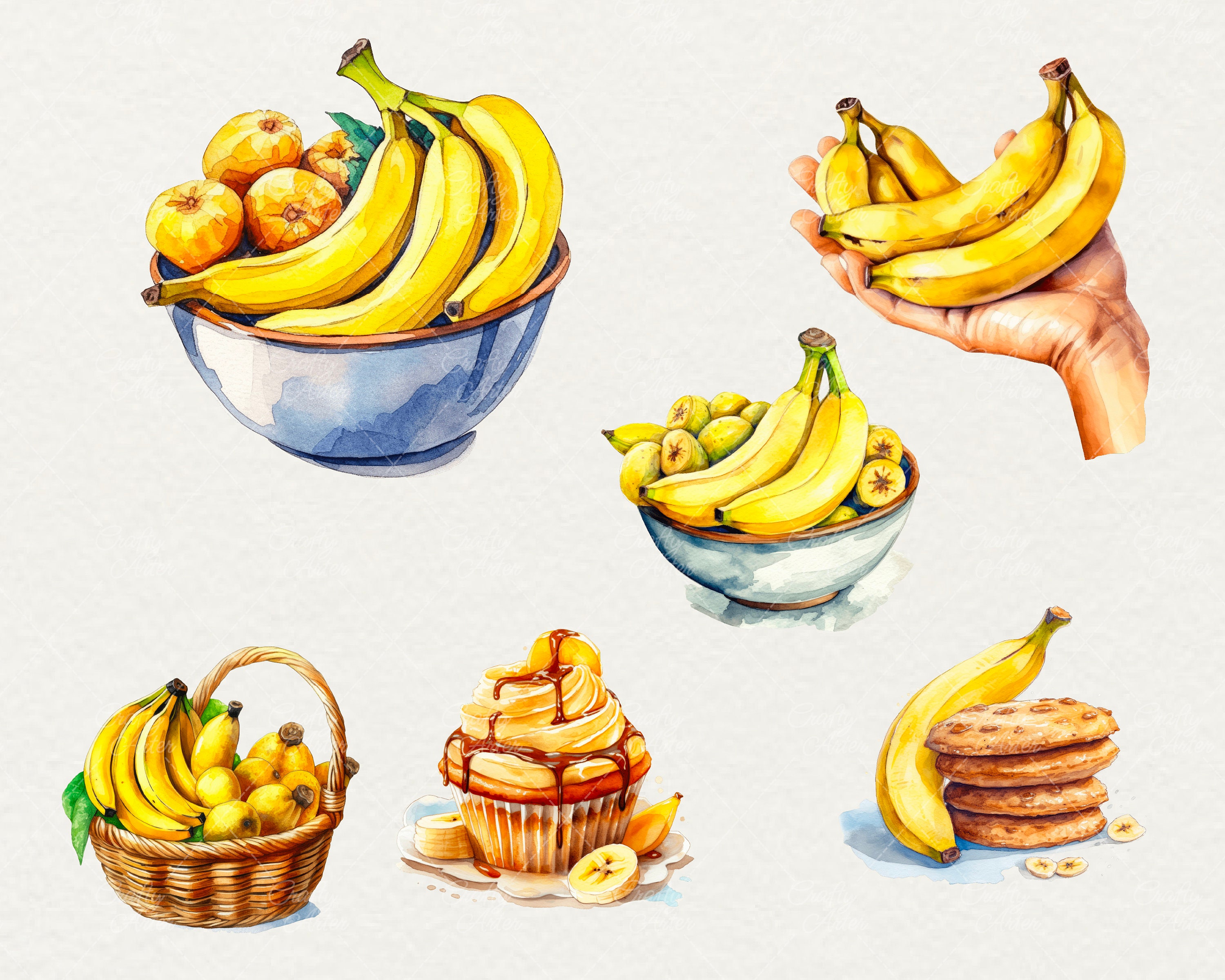 Watercolor Banana Clipart 44 PNG Big Set Digital Art Banana - Etsy
