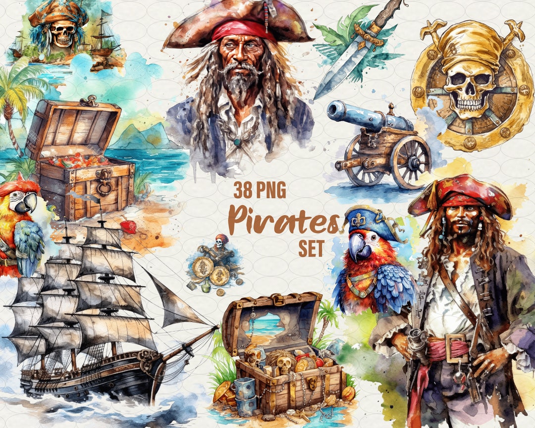 Pirates Clipart, Watercolor Pirate Skull, Pirates Bundle, Pirate Ships ...