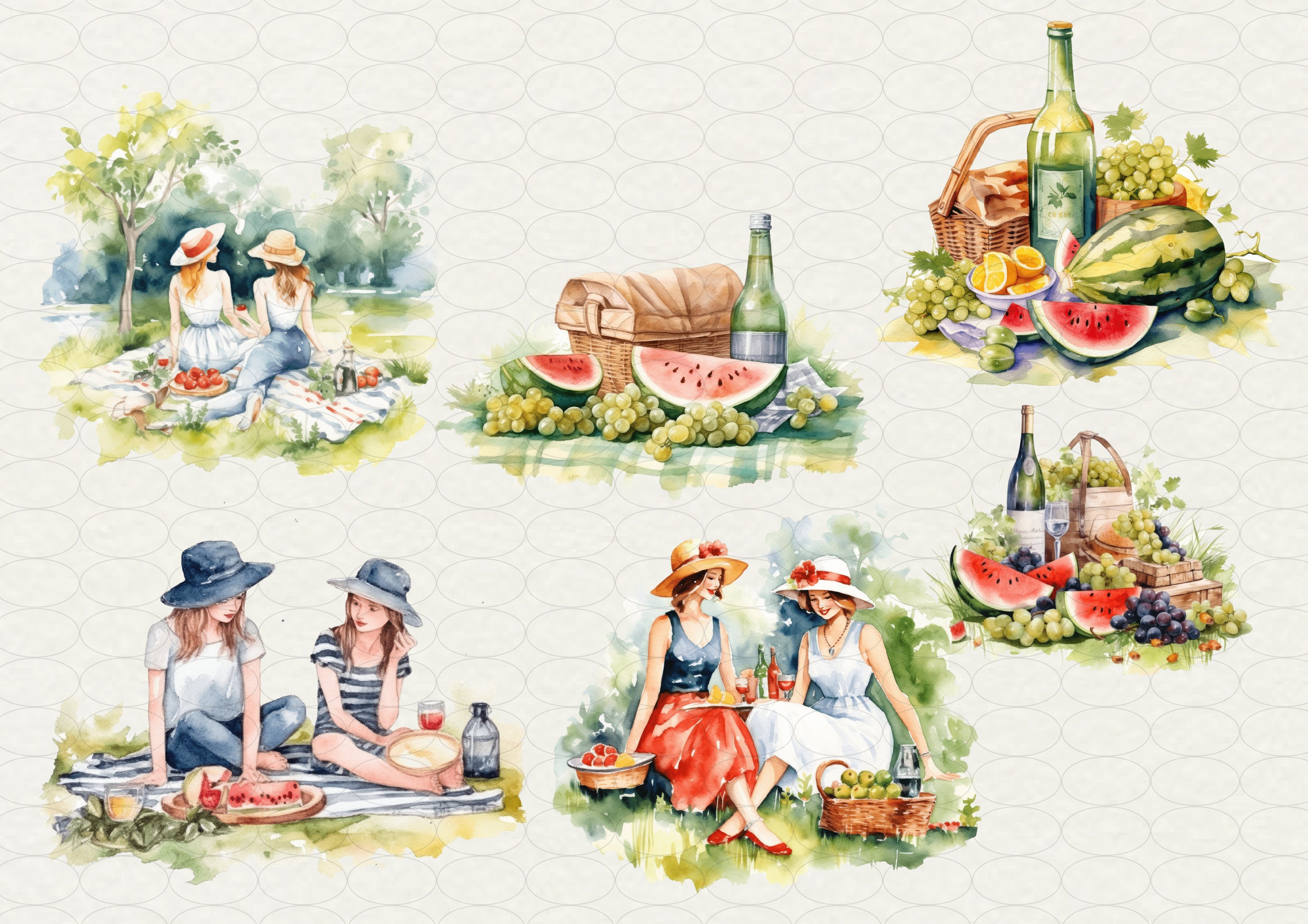 Watercolor Summer Picnic Clipart 34 Png Picnic Basket Garden - Etsy