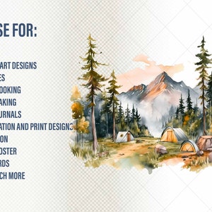 Watercolor Camping Clipart, Outdoor Camp, Bonfire, Backpack, Tent ...