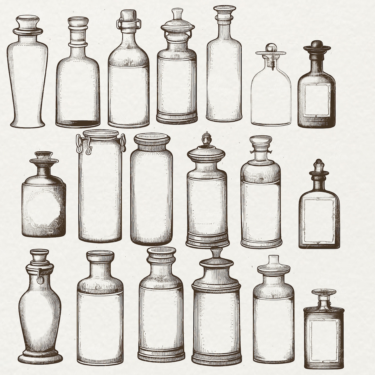 Vintage Apothecary Bottles Clipart: Antique Jars PNG Overlays (digital ...