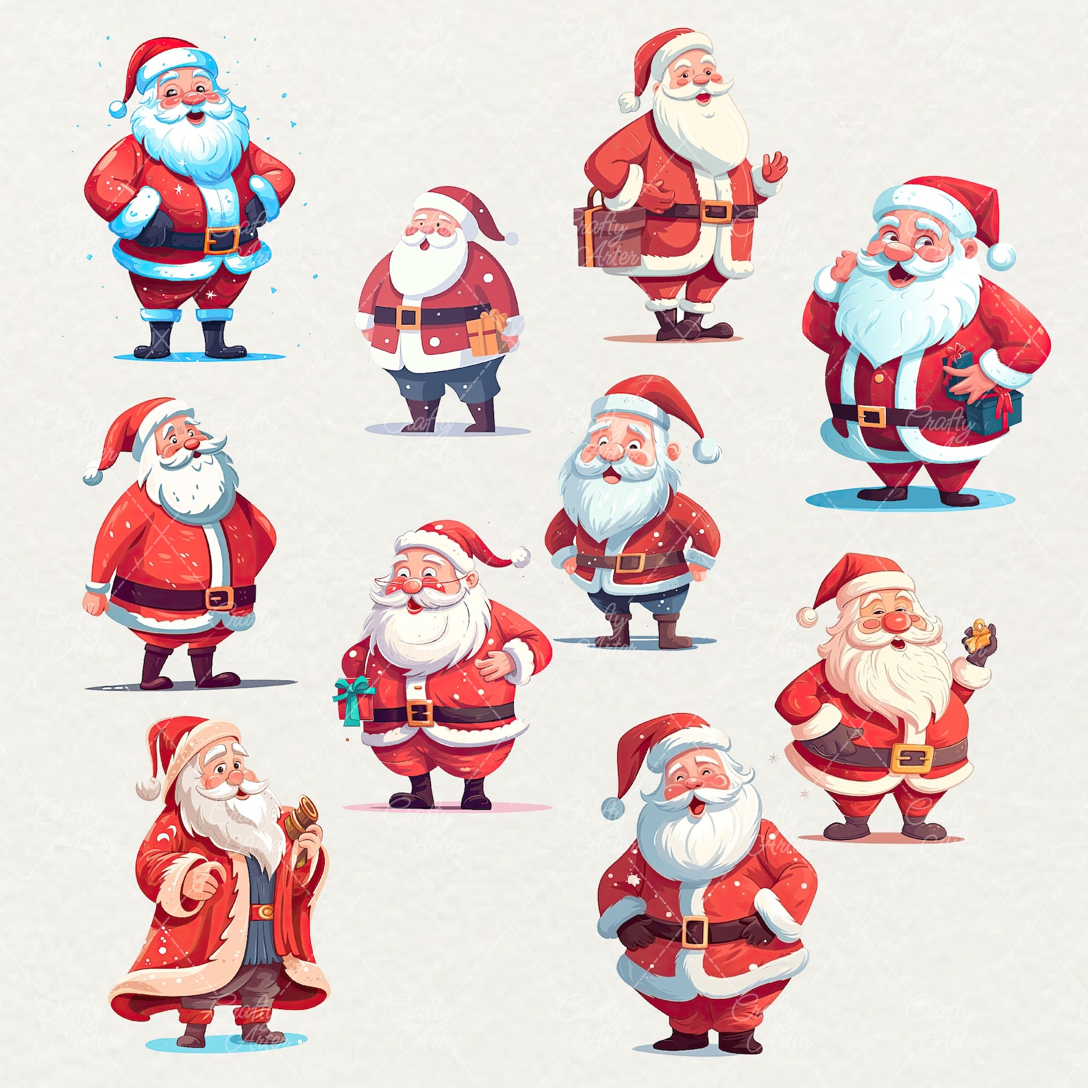 Watercolor Santa Clipart: 19 PNG Christmas Cartoon Graphics (commercial ...