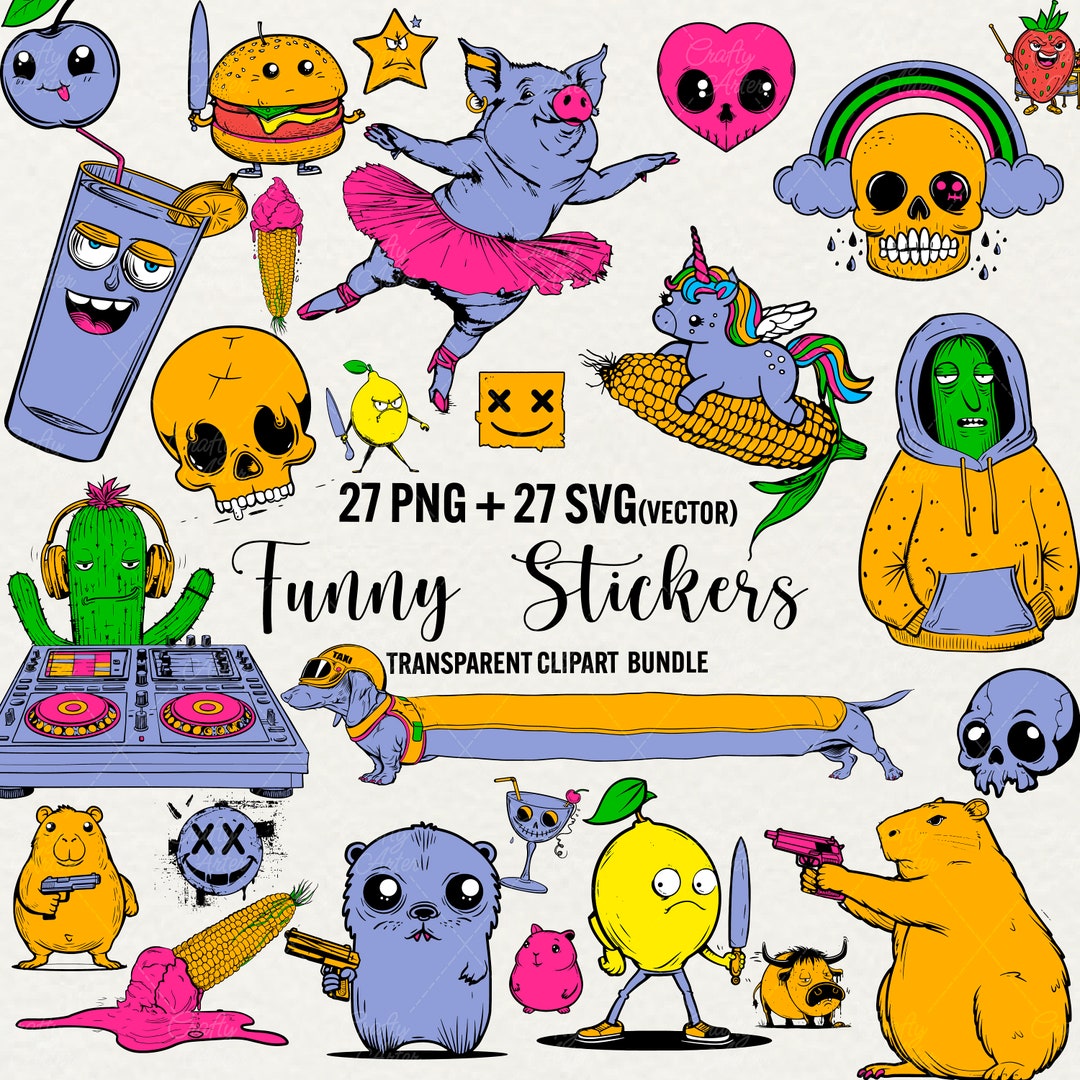 Funny Stickers Clipart, Fun Stickers Svg Vector/ Png, Quirky Animals ...