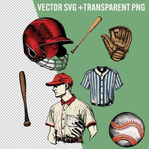 Vintage Baseball Clipart Bundle: Retro Sports Illustrations (PNG, SVG ...