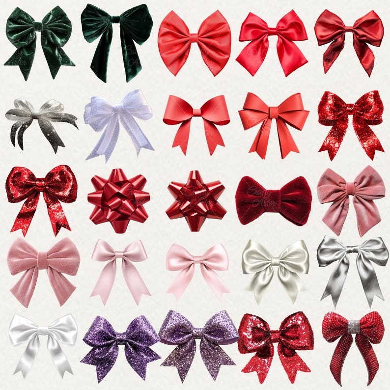 Christmas Bows PNG Clipart: Red, Green, Gold Ribbons (digital Download ...