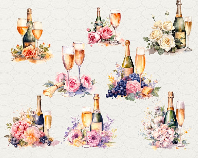 Watercolor Floral Champagne Clipart Floral Champagne 47 Png - Etsy