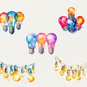 Watercolor Light Bulb Clipart 30 PNG Light Bulbs Clip Art Garland Junk ...