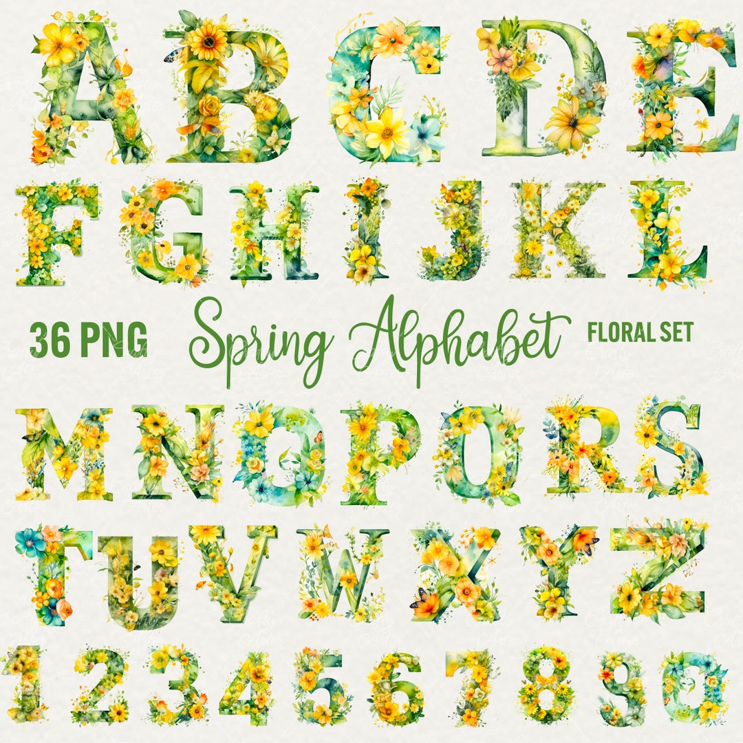 Watercolor Floral Alphabet Clipart: Spring Letters, Numbers (36 PNG) - Etsy