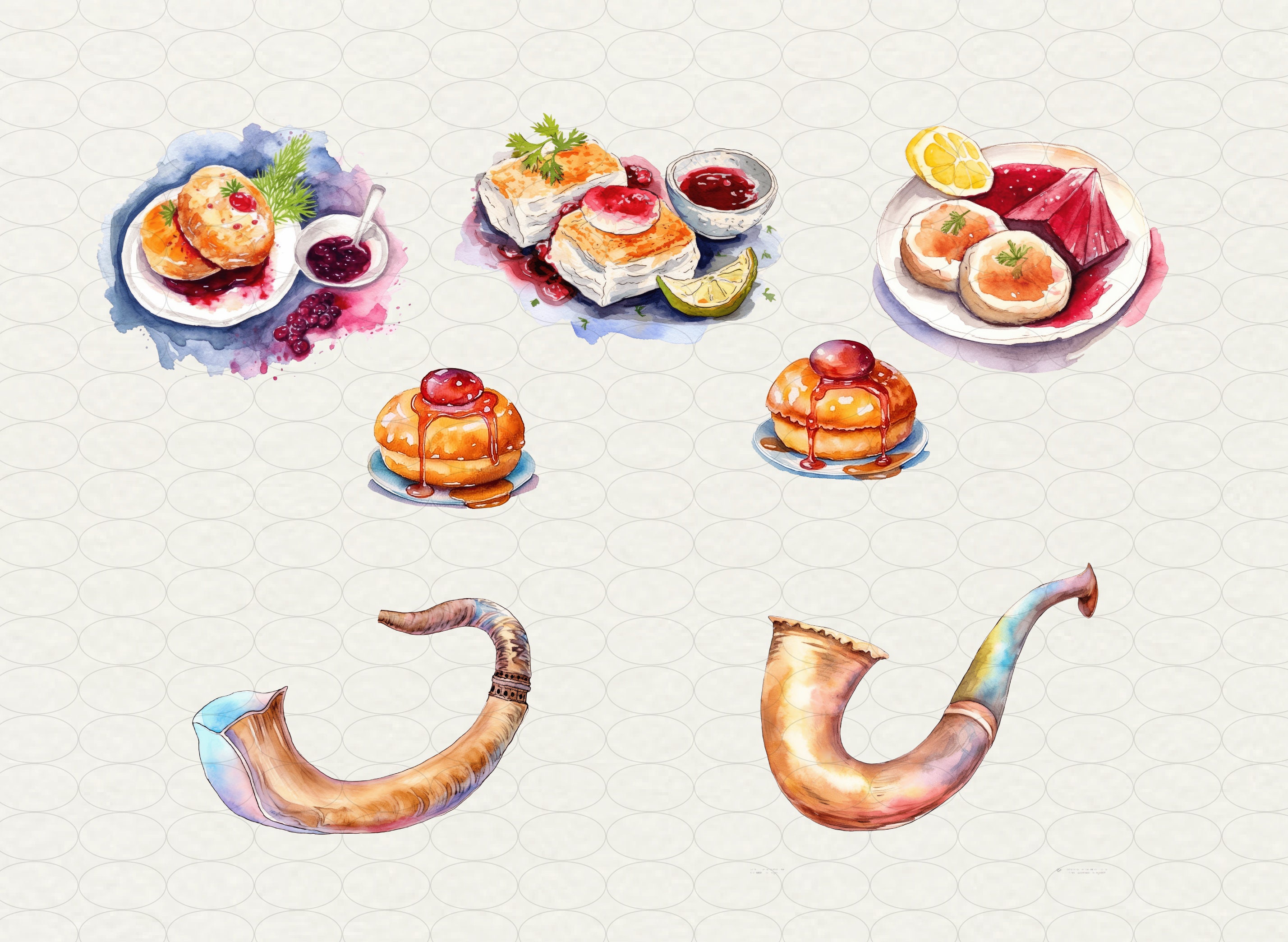 Watercolor Jewish Clipart: Hanukkah, Torah, Menorah (43 PNG, Commercial ...