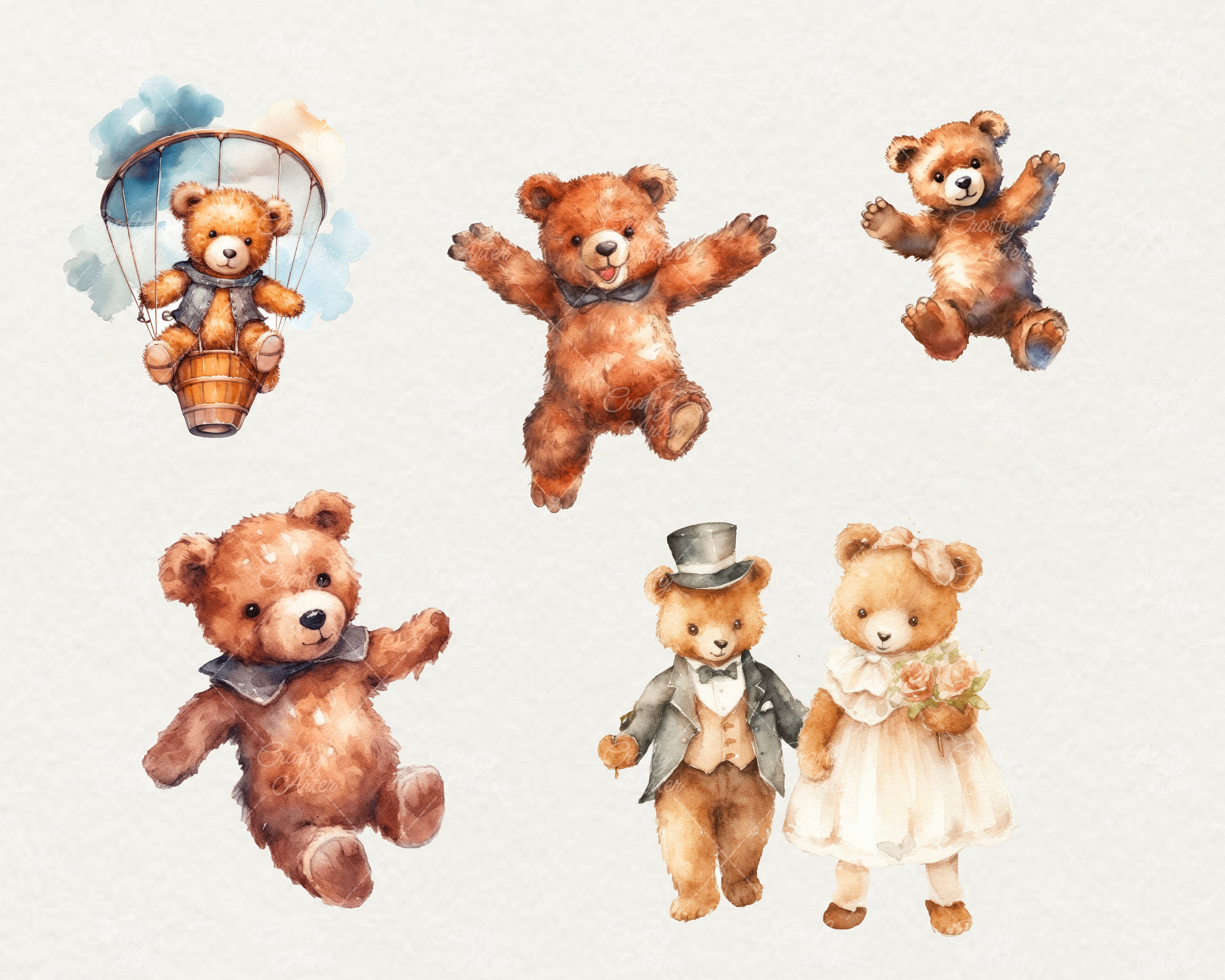 Watercolor Teddy Bears Clipart: 36 PNG Graphics (commercial Use) - Etsy