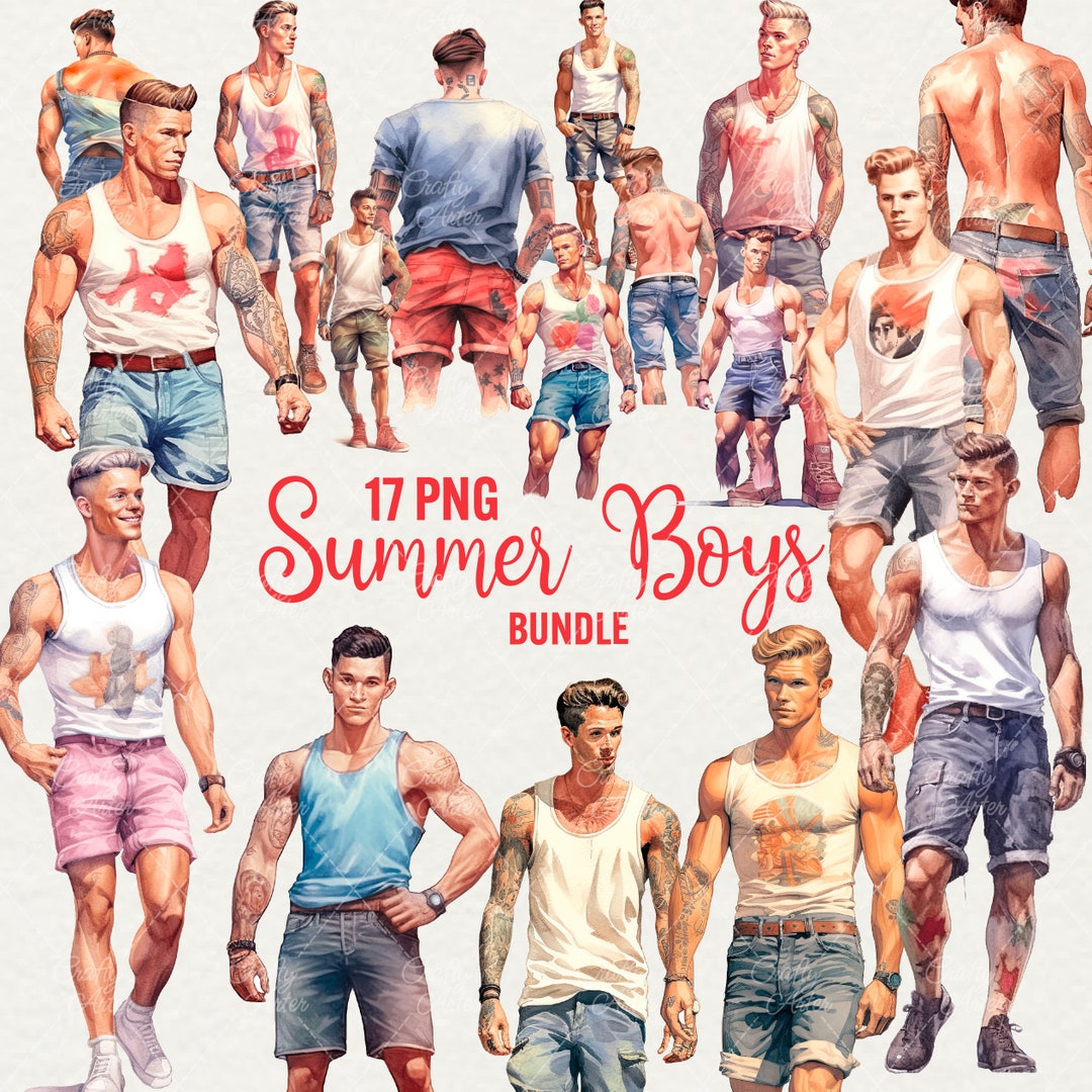 Watercolor Summer Boys Clipart, Beautiful Vacation Men Clipart, 17 PNG ...