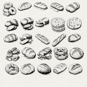 Bread Line Art Clipart, 92 Png Bakery Line Drawing Graphics, Artisan ...