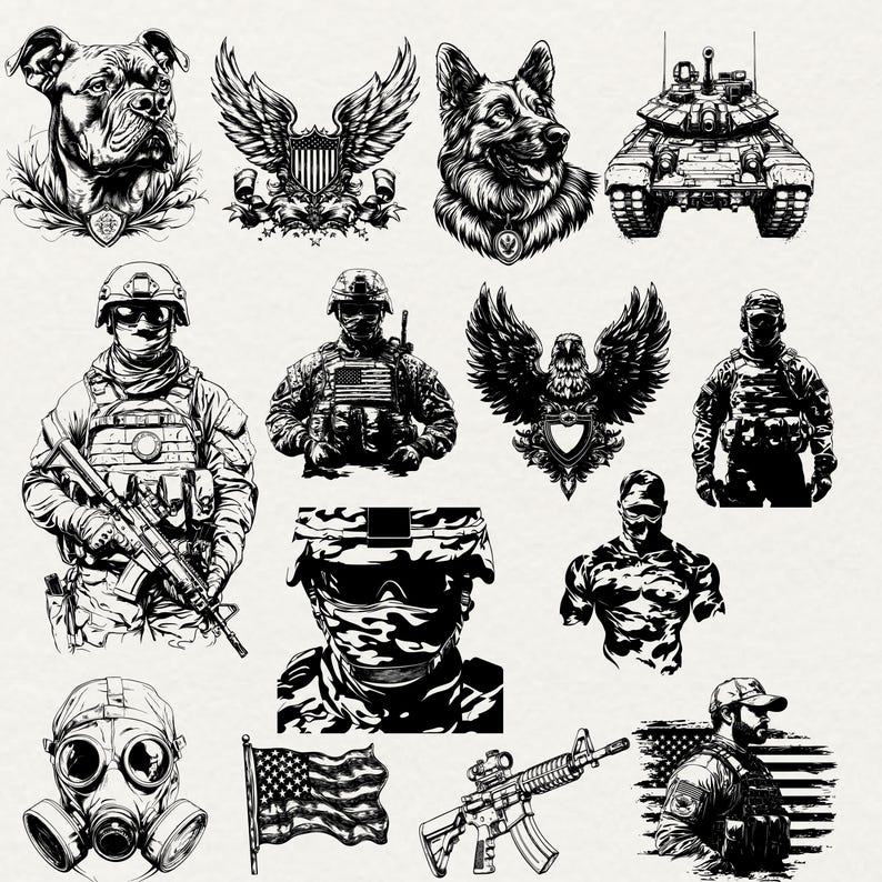 Military SVG Clipart Bundle, Army PNG, Soldier, Camo (digital Download ...