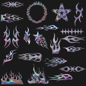 Y2K Holographic Fire Flames Clipart: Tribal PNG Bundle (digital) - Etsy