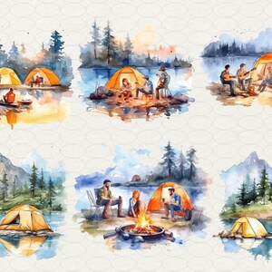 Watercolor Kayaking Clipart: Outdoor Camp & Bonfire (35 PNG) - Etsy