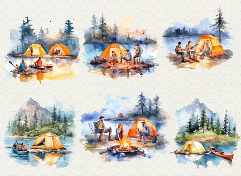 Watercolor Kayaking Clipart: Outdoor Camp & Bonfire (35 PNG) - Etsy