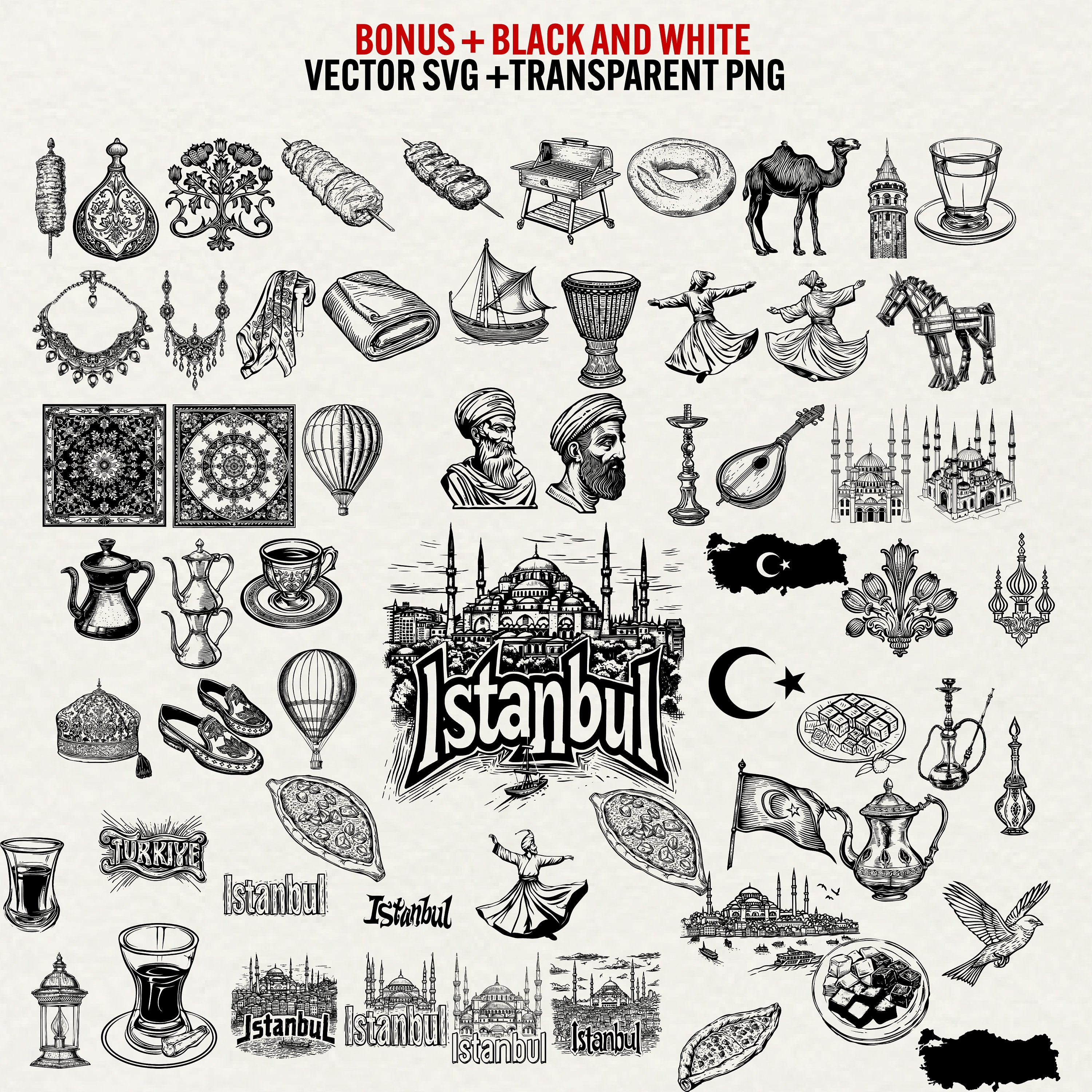 Turkish Clipart Mega Bundle: Istanbul, Ottoman Designs (63 PNG & 63 SVG ...