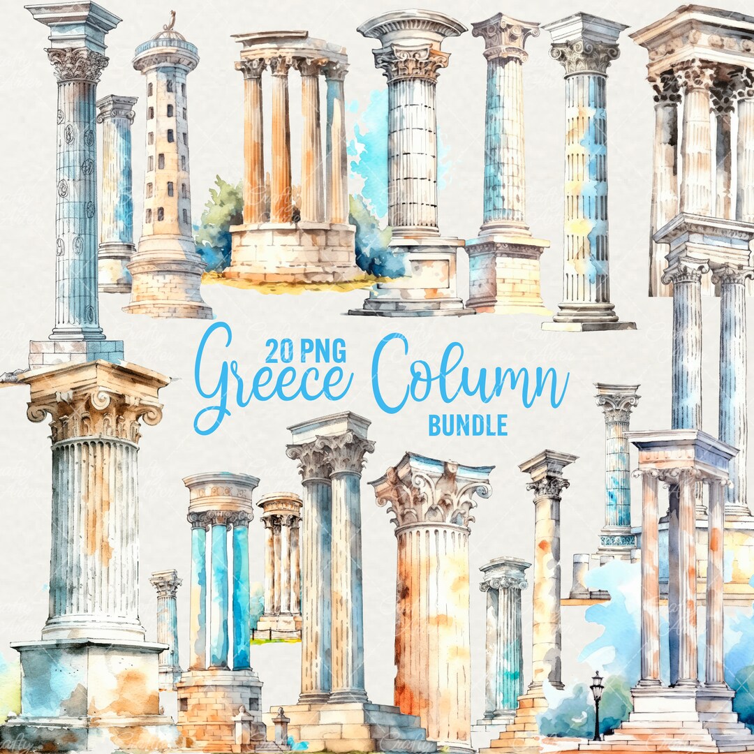 Greece Columns Clipart, Greece Ruins Clip Art, 20 Png Greece Watercolor ...