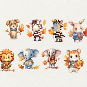 Watercolor Autumn Animals Clipart: 38 PNG Fall Illustrations ...