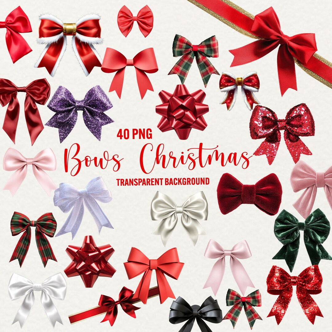 Christmas Bows PNG Clipart: Red, Green, Gold Ribbons (digital Download ...
