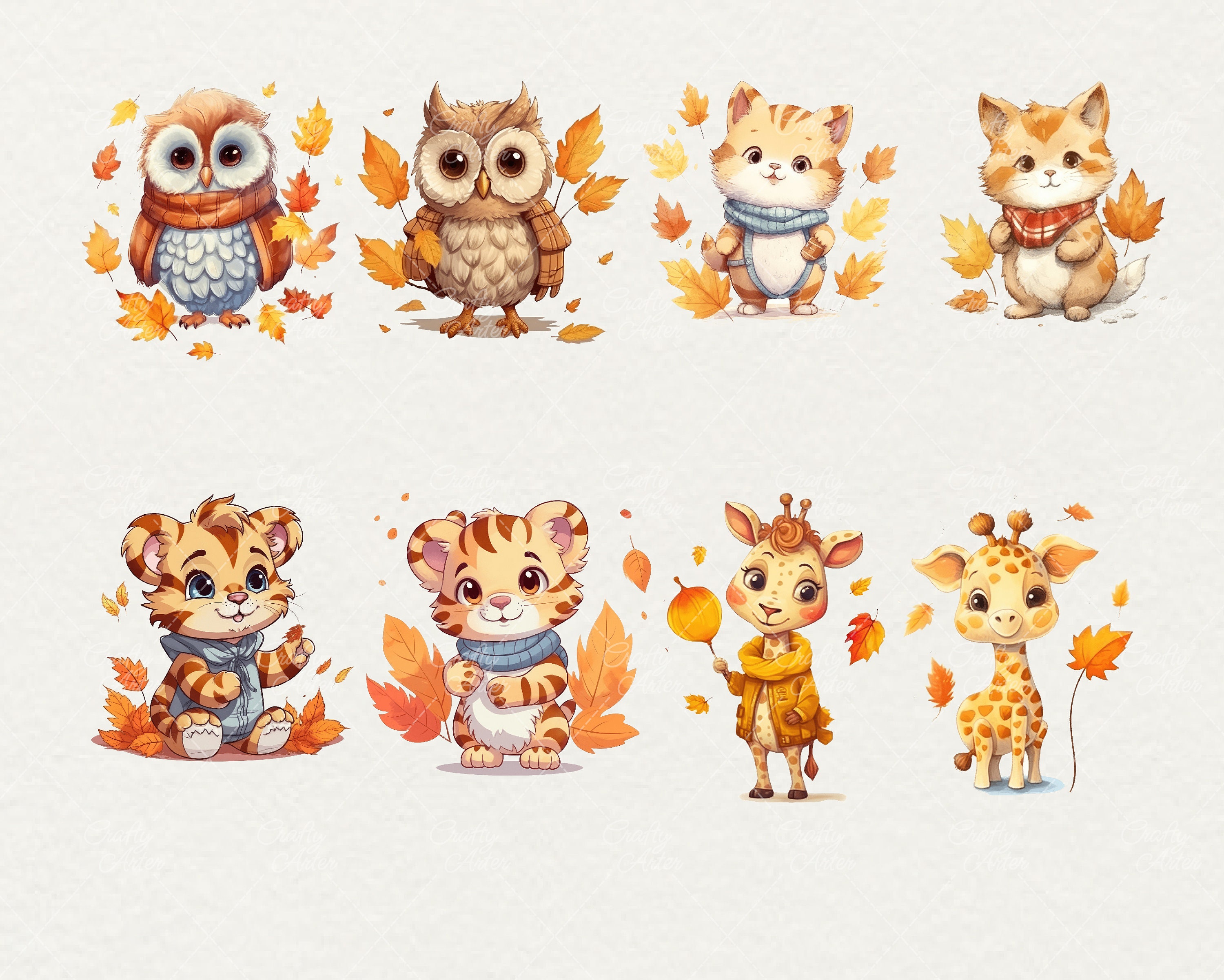 Watercolor Autumn Animals Clipart: 38 PNG Fall Illustrations ...