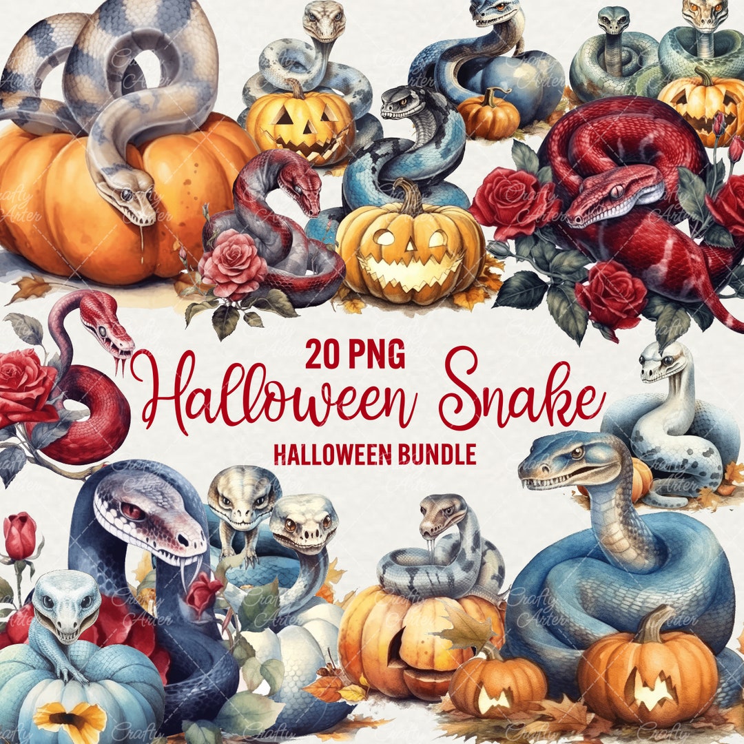Watercolor Snake Pumpkin Clipart, Watercolor Fantasy Halloween Snake ...